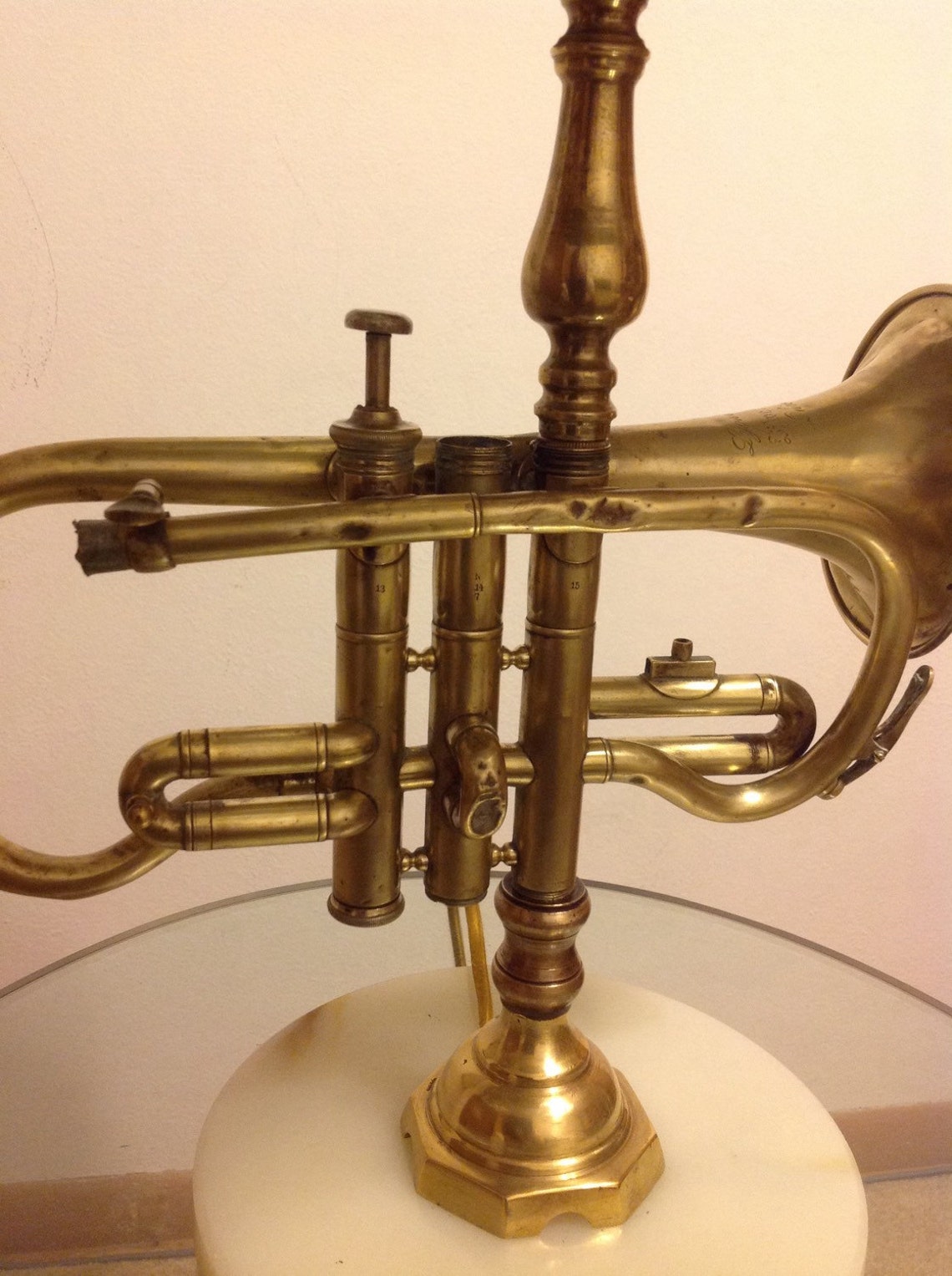 Antique Brass Cornet With Stained Glass Shade - Etsy