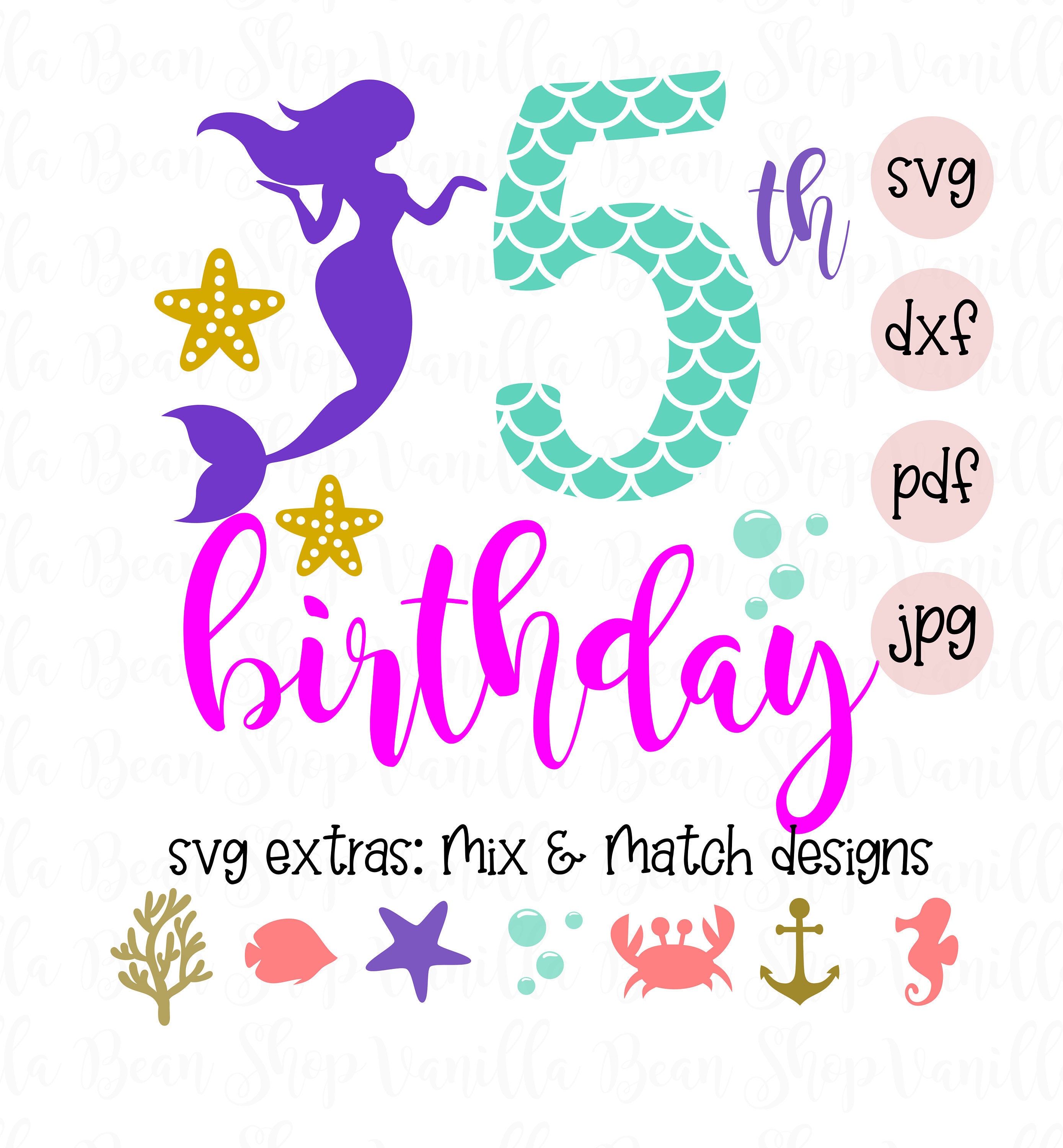 Mermaid 5th birthday svg 5th birthday printable mermaid | Etsy