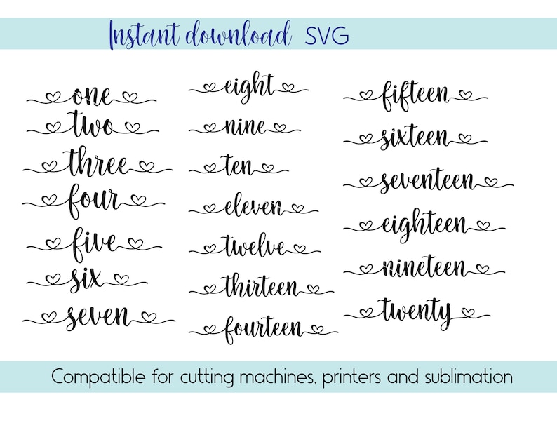 Number Words Svg Cursive Number Words Svg Number Words Cut | Etsy Canada