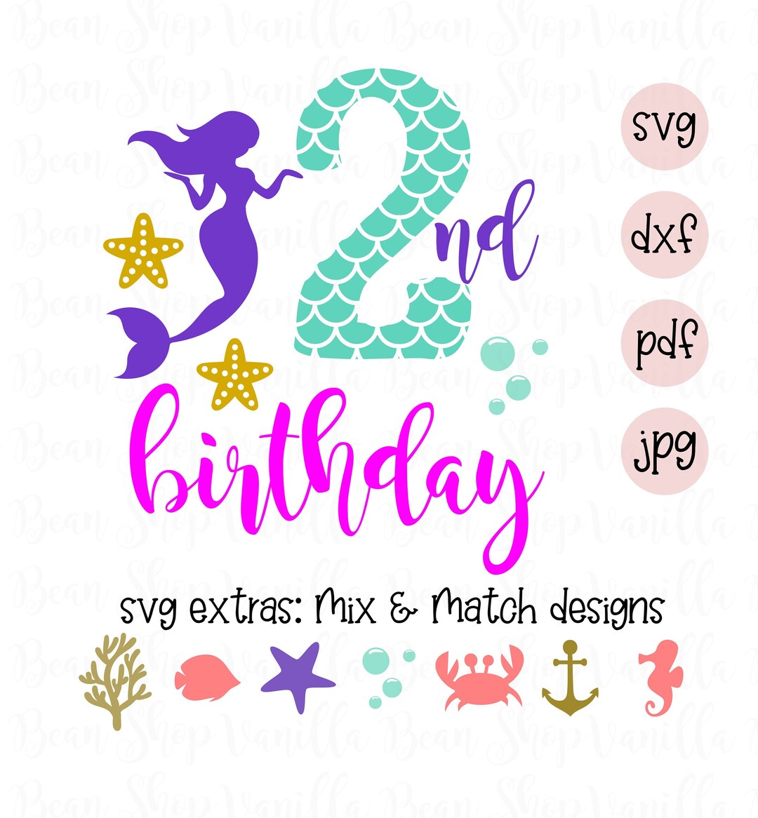 Mermaid Birthday Svg | Mermaid 2nd Birthday Printable | Mermaid ...