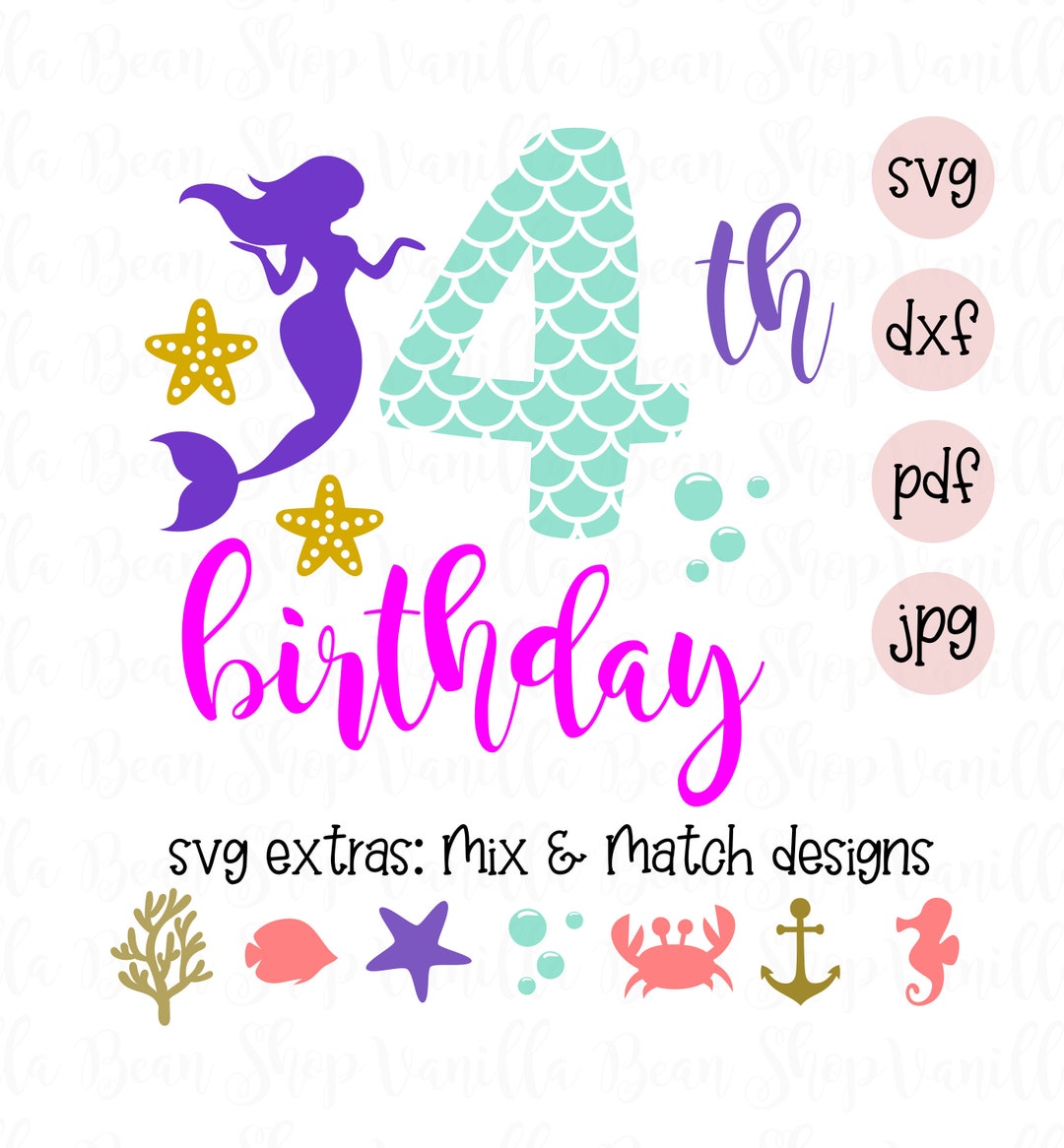 Mermaid 4th Birthday Svg | 4th Birthday Printable | Mermaid 4th ...
