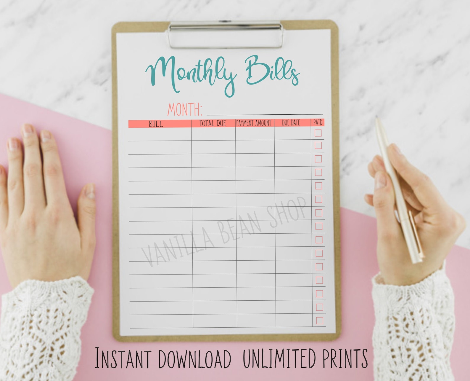 Monthly Bills Printable | Monthly Bills Template | Monthly Bills ...