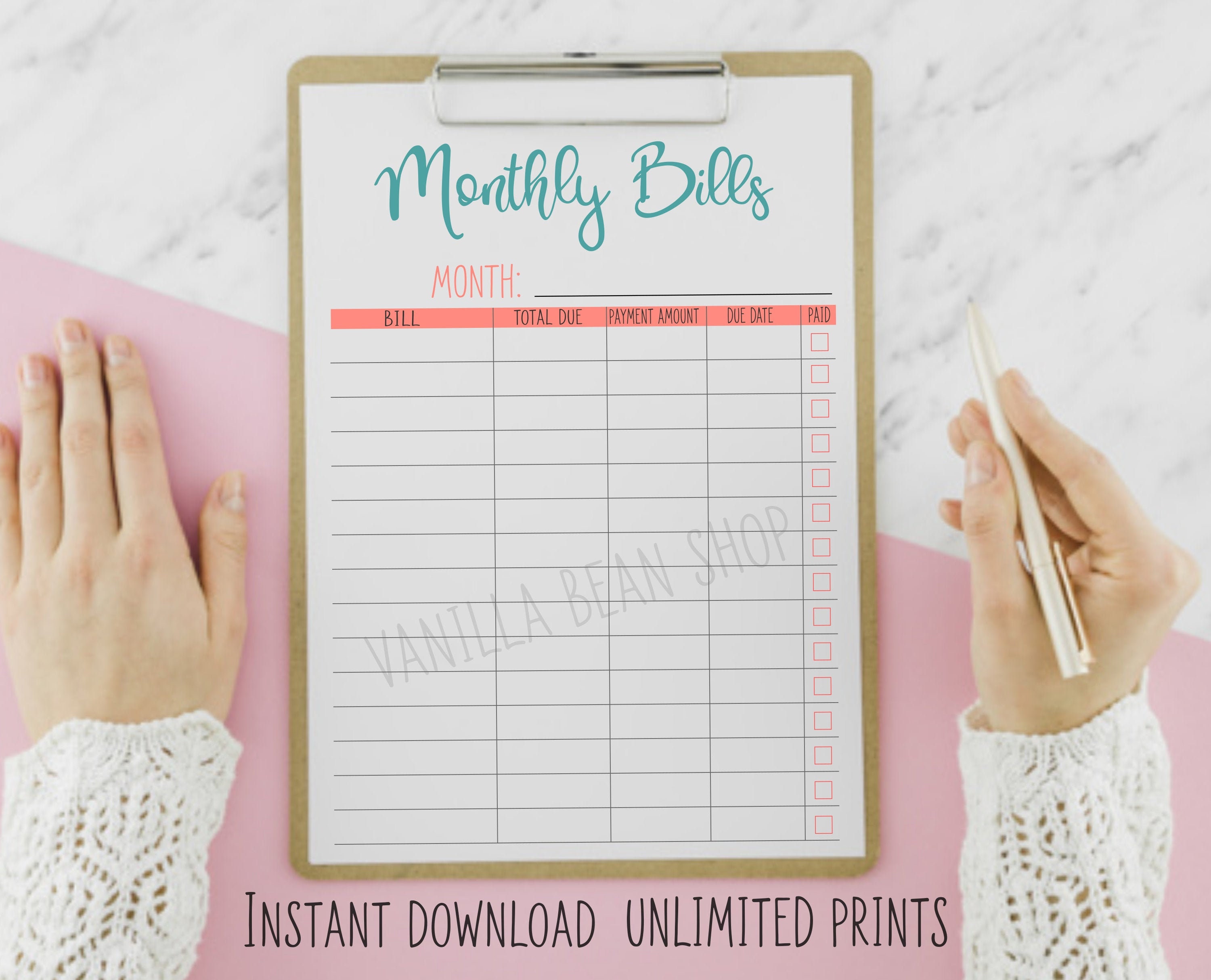 Monthly Bills Printable | Monthly Bills Template | Monthly Bills ...