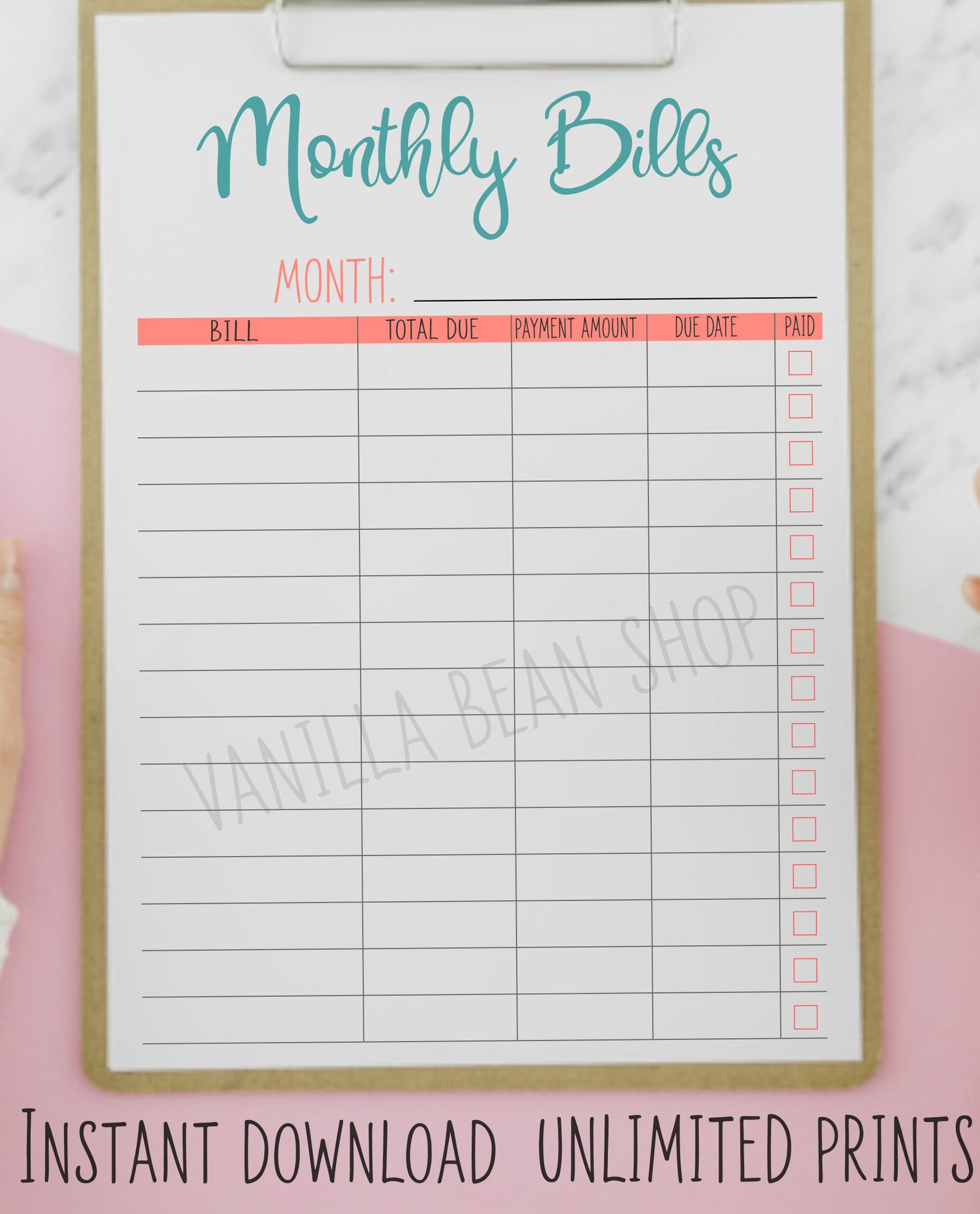 Monthly Bills Printable | Monthly Bills Template | Monthly Bills ...