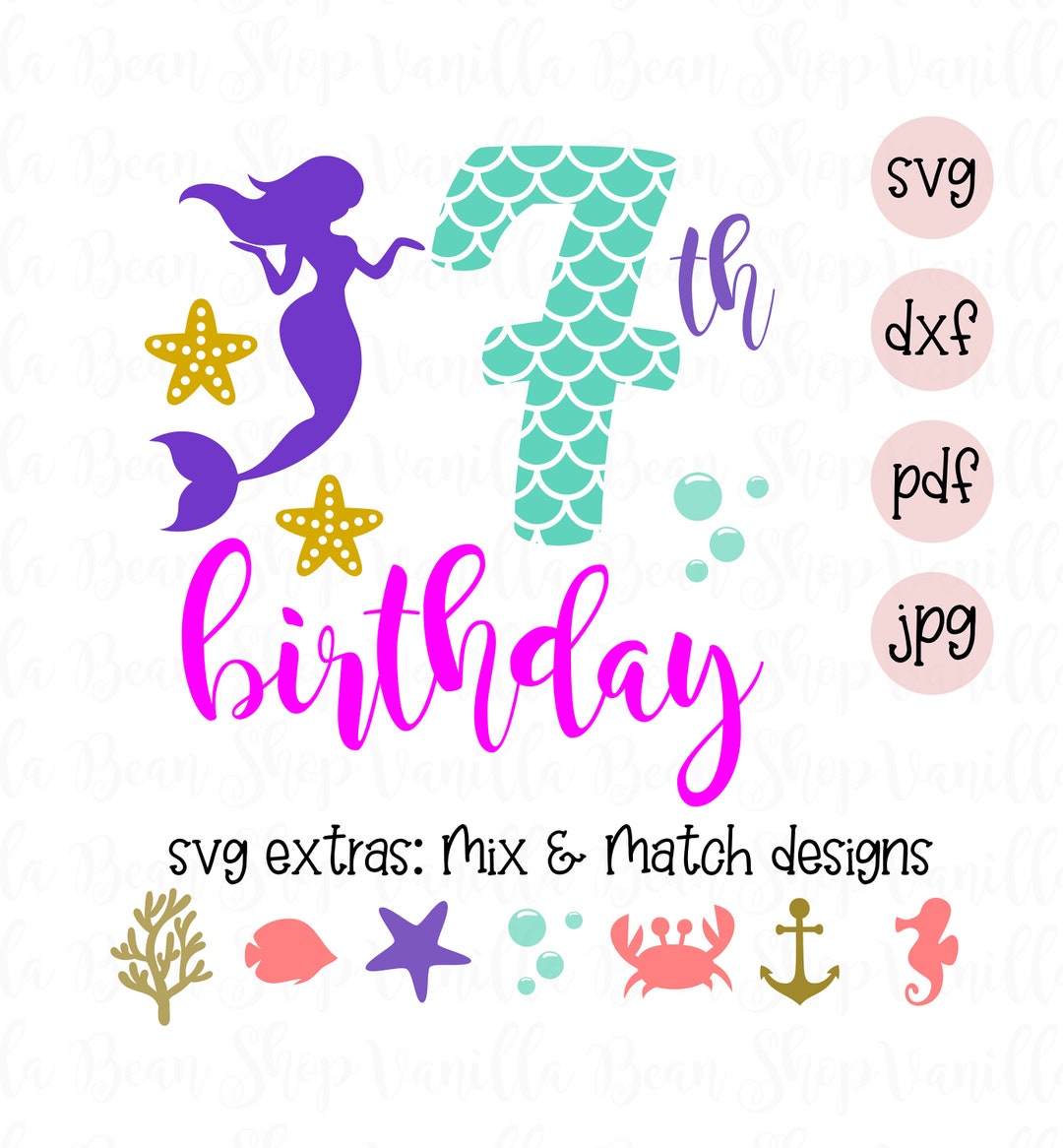 Mermaid 7th Birthday Svg | 7th Birthday Printable | Mermaid 7th ...