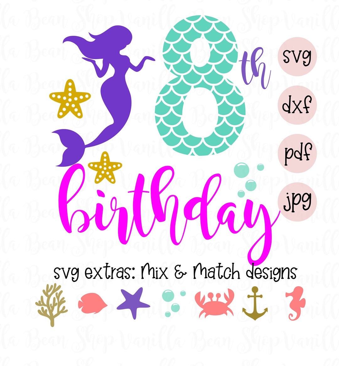 Mermaid 8th Birthday Svg | 8th Birthday Printable | Mermaid 8th ...