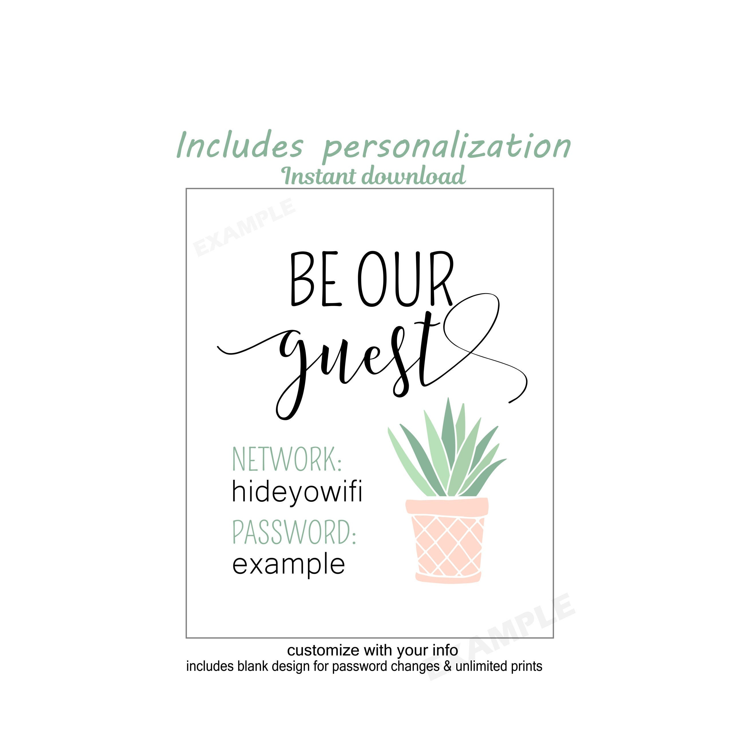 Be Our Guest Wifi Printable | Wifi Sign | Wifi Printable | Succulent ...
