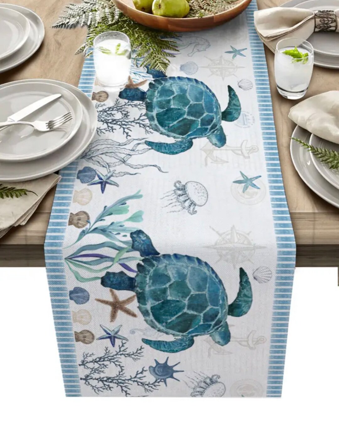 Beach Table Runner, Ocean Beach, Table Decoration, Turtle Kitchen Decor ...