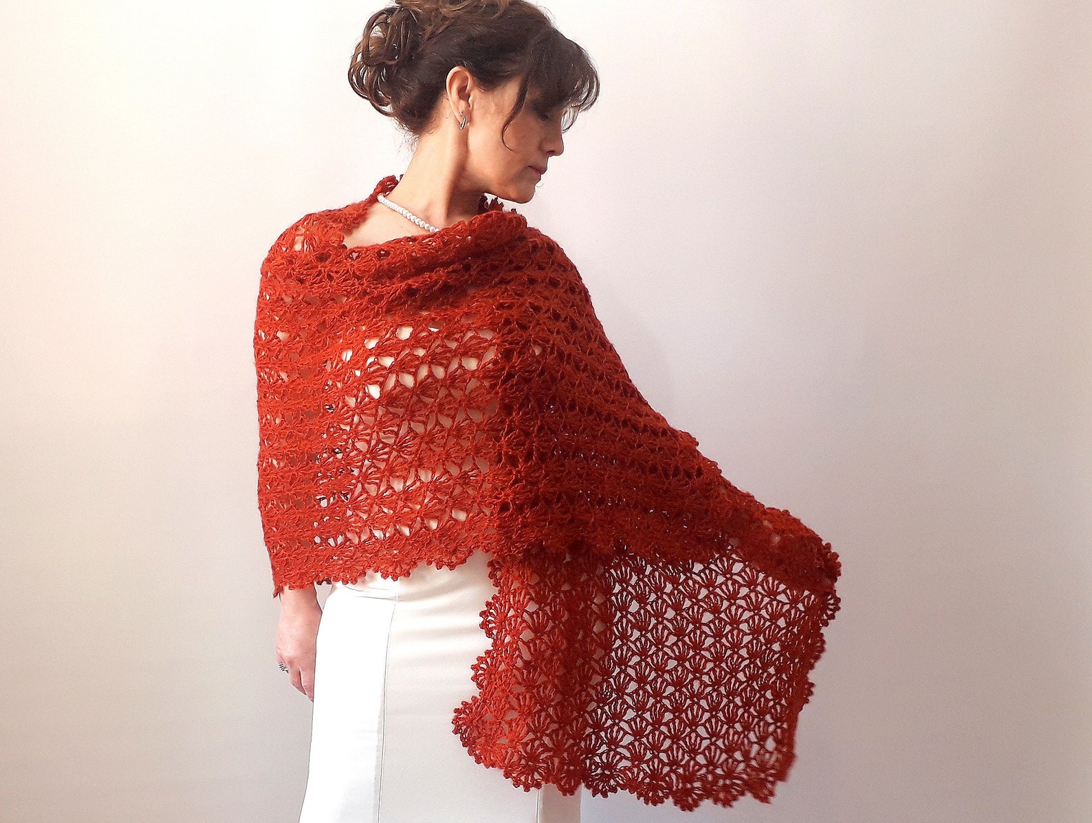 Evening shawl rust wrap rectangular cover up crochet stole | Etsy