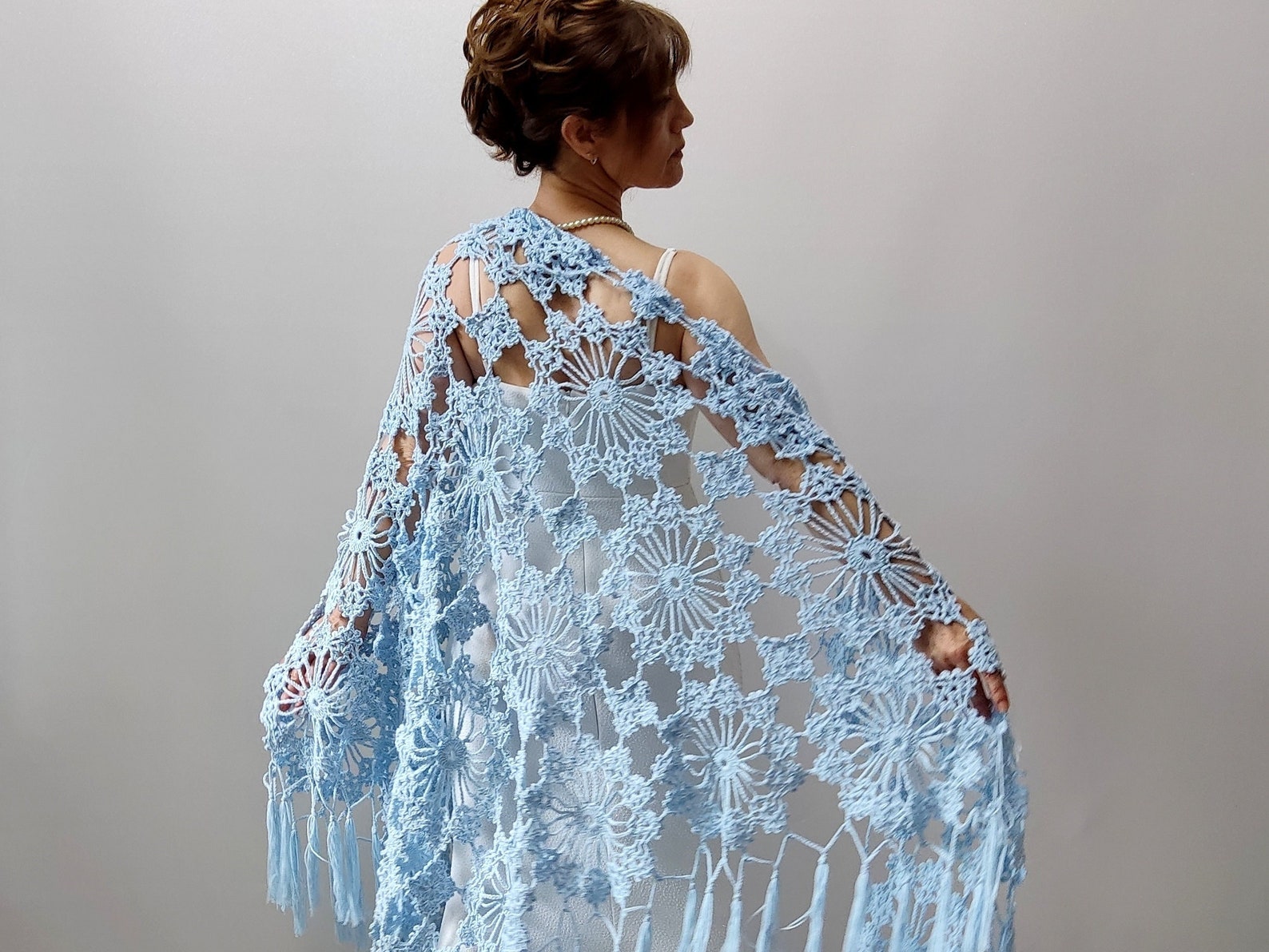 Light Blue Shawl Cotton Evening Wrap Wedding Shawl Bridal - Etsy
