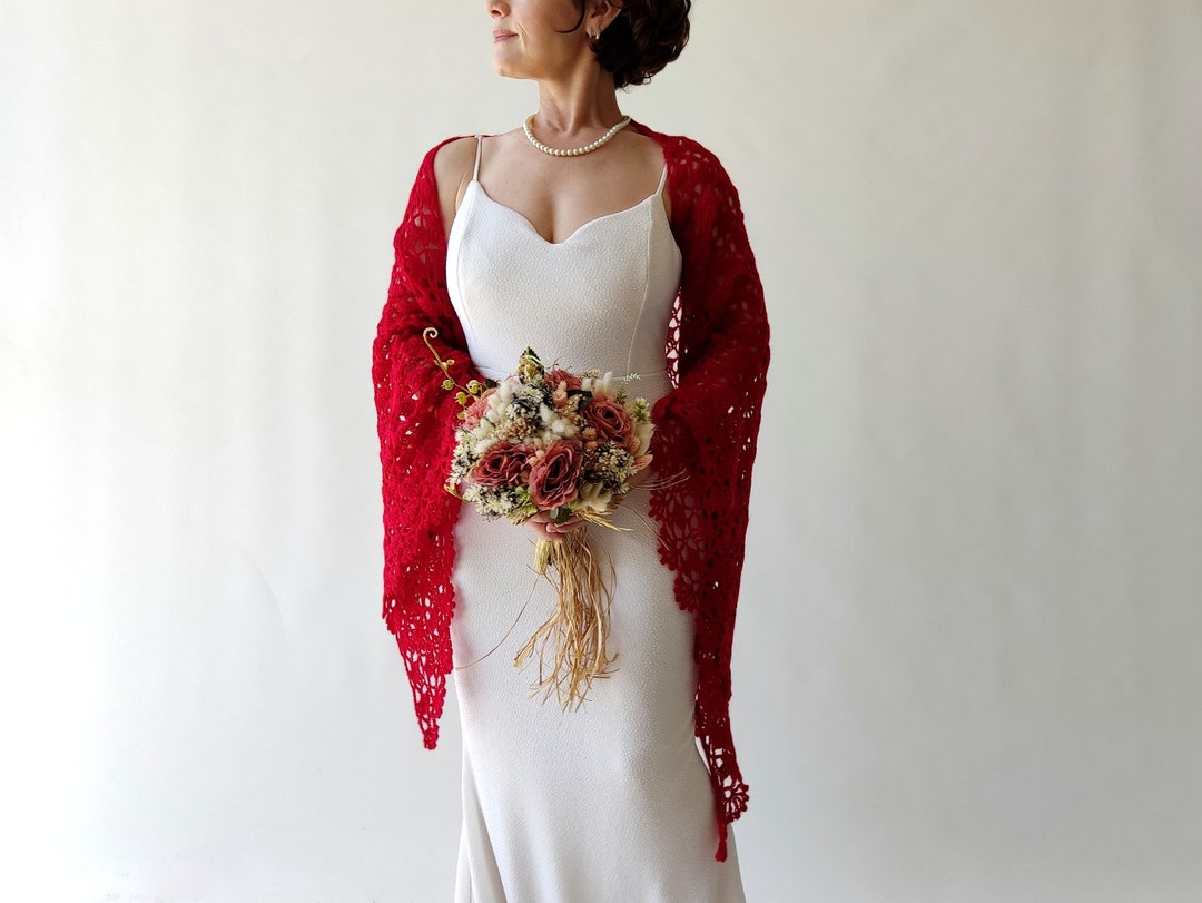 Red Shawl, Lace Evening Wrap, Bridal Wedding Shawl, Mohair Cover Up ...