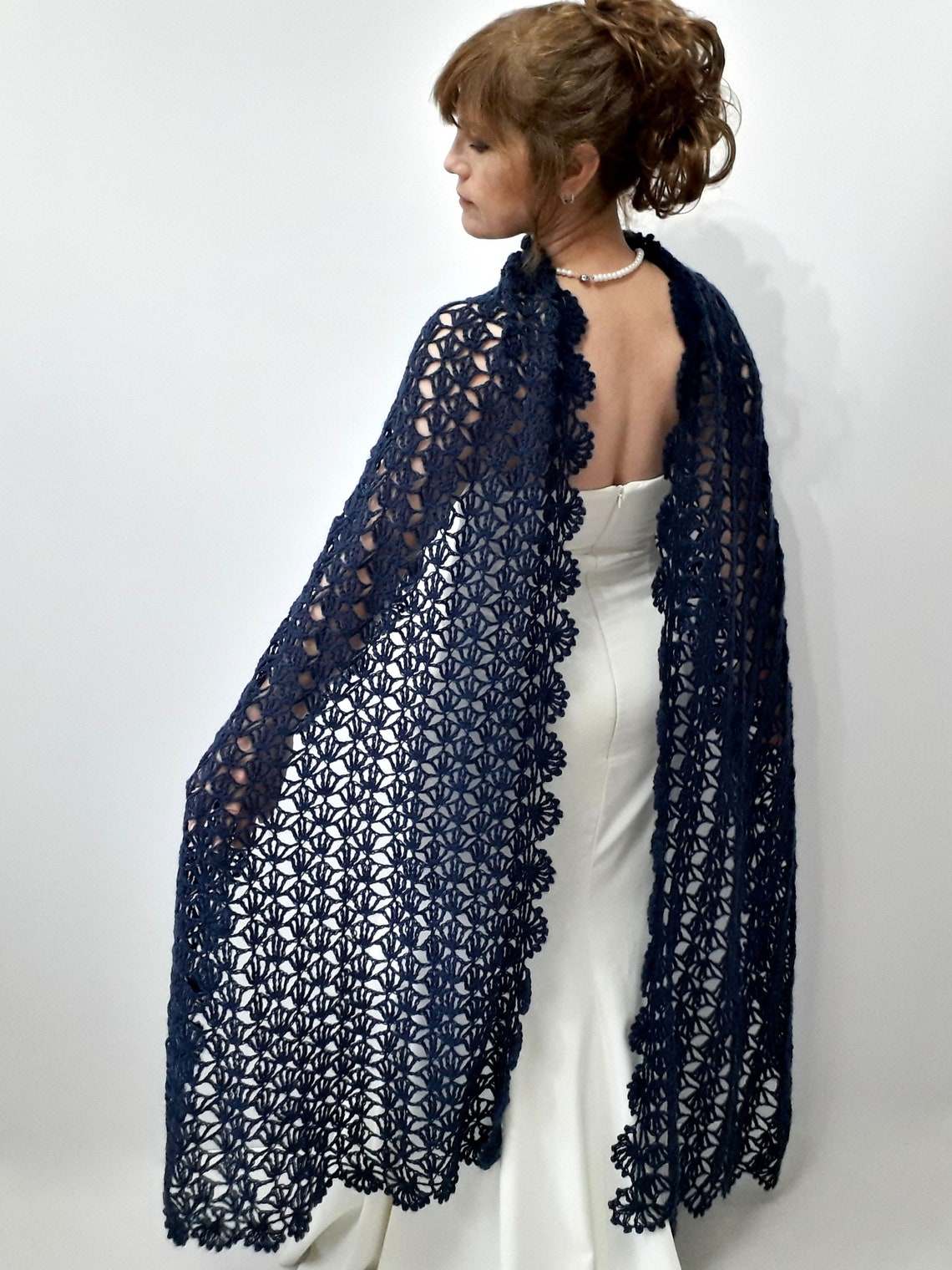 Navy Wedding Wrap Crochet Shawl Bridal Lace Stole Fall - Etsy