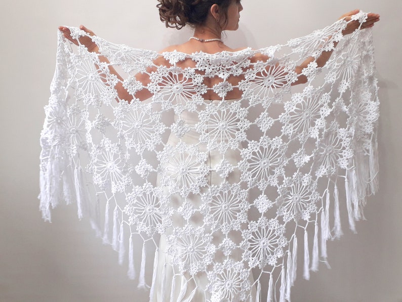 White Cotton Shawl, Lacy Evening Wrap, Bridal Wedding Cover Up - Etsy
