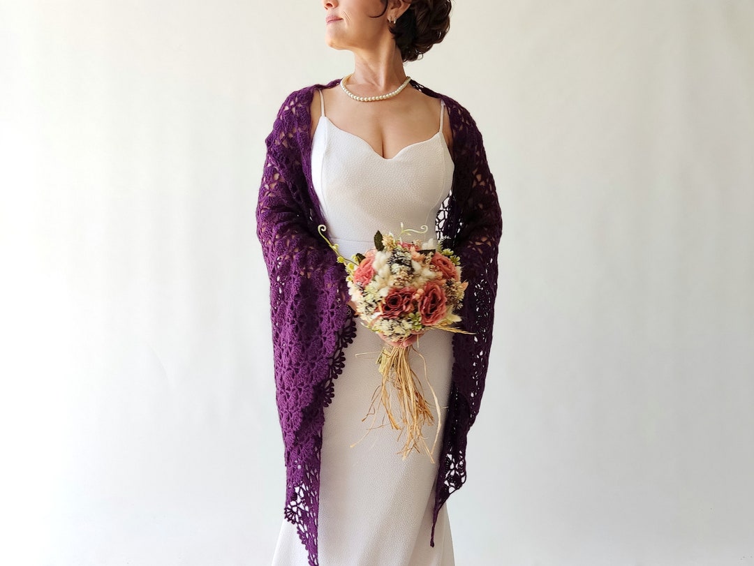 Purple Plum Shawl, Aubergine Wrap, Lace Cover Up, Mohair Evening Shawl ...