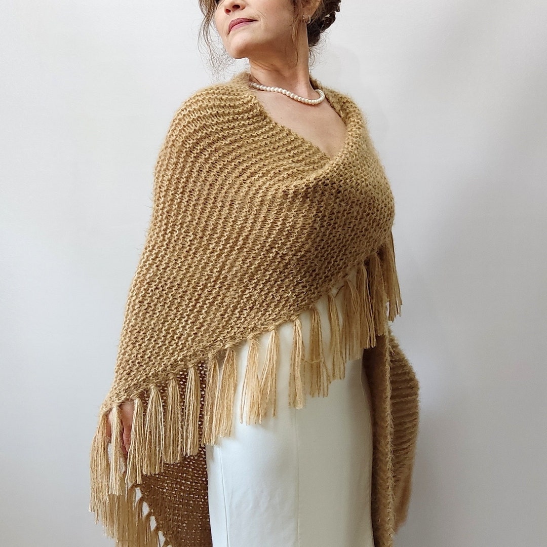 Beige Shawl, Camel Evening Wrap, Fall Winter Wedding, Bridal Cover Up ...