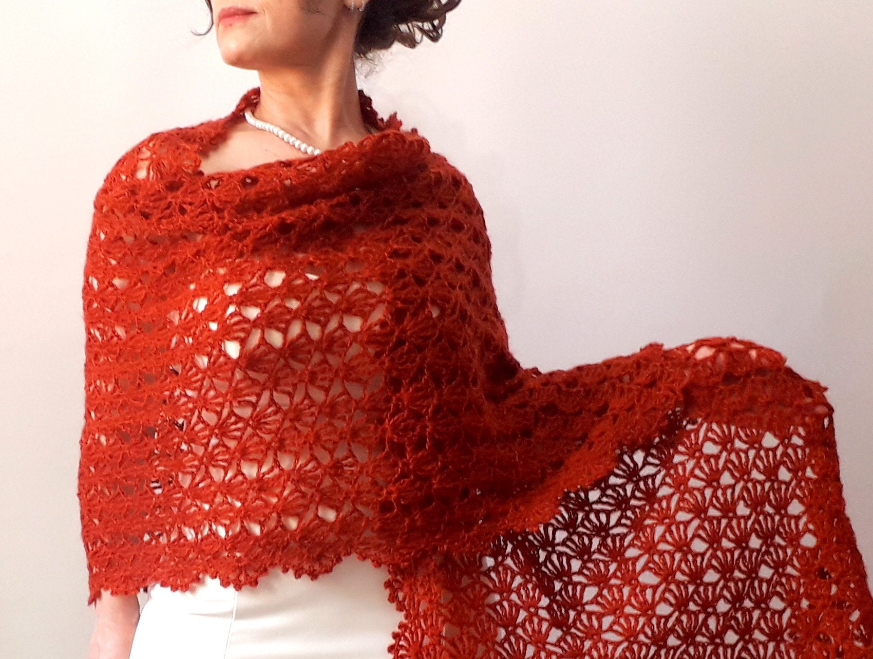 Evening shawl rust wrap rectangular cover up crochet stole | Etsy