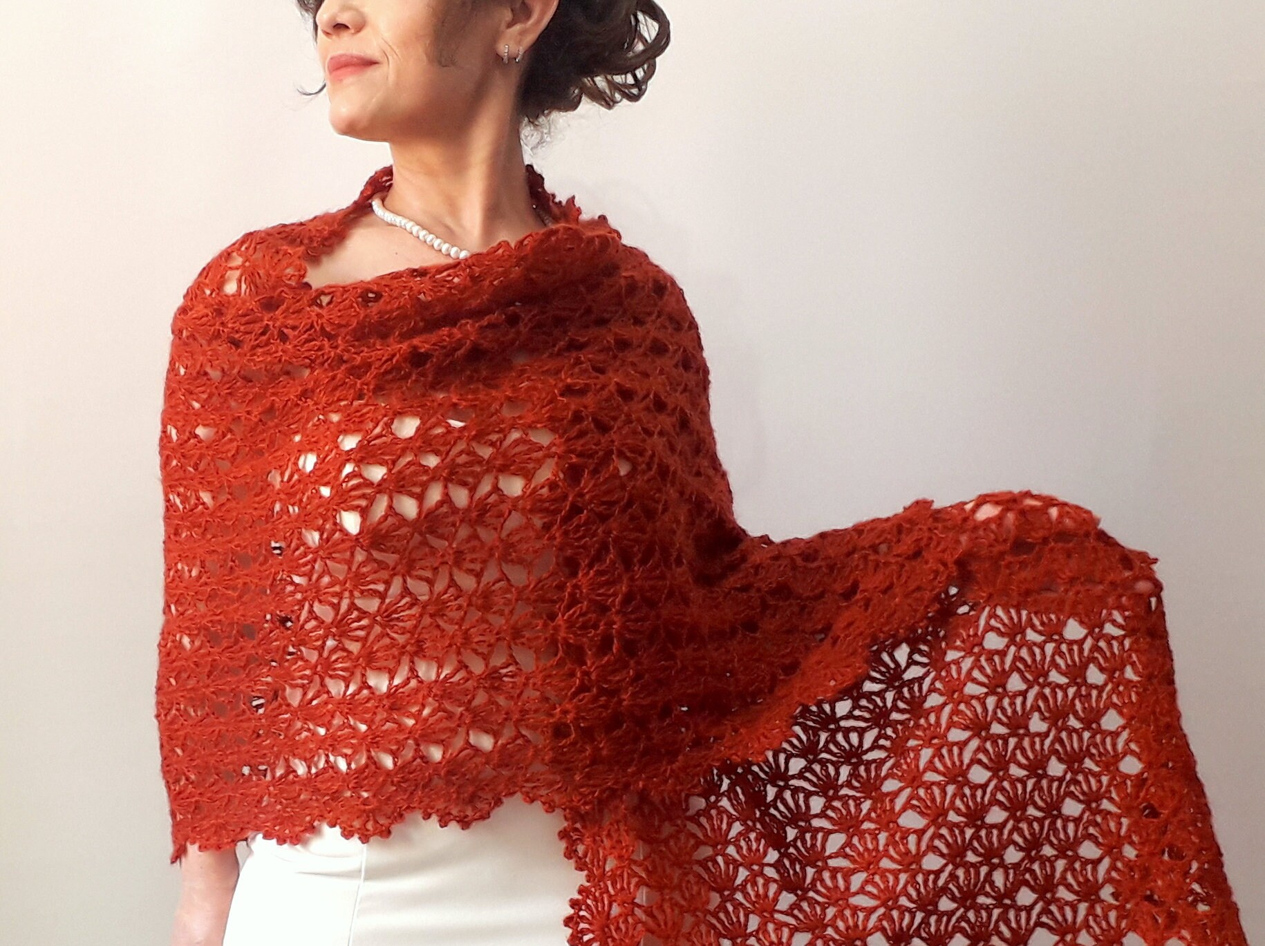 Evening shawl rust wrap rectangular cover up crochet stole | Etsy