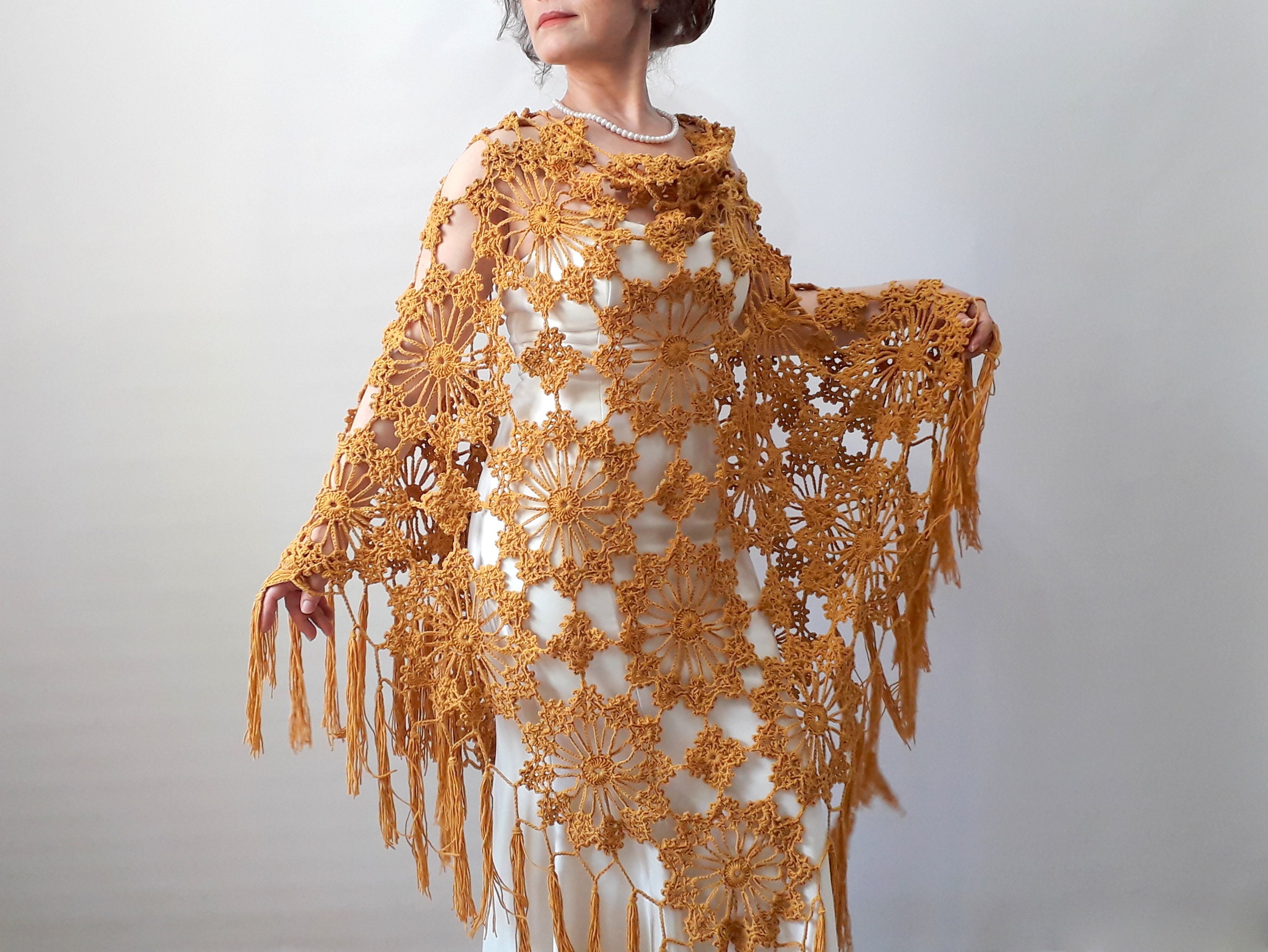 Mustard yellow shawl boho wrap wedding cover up cotton | Etsy