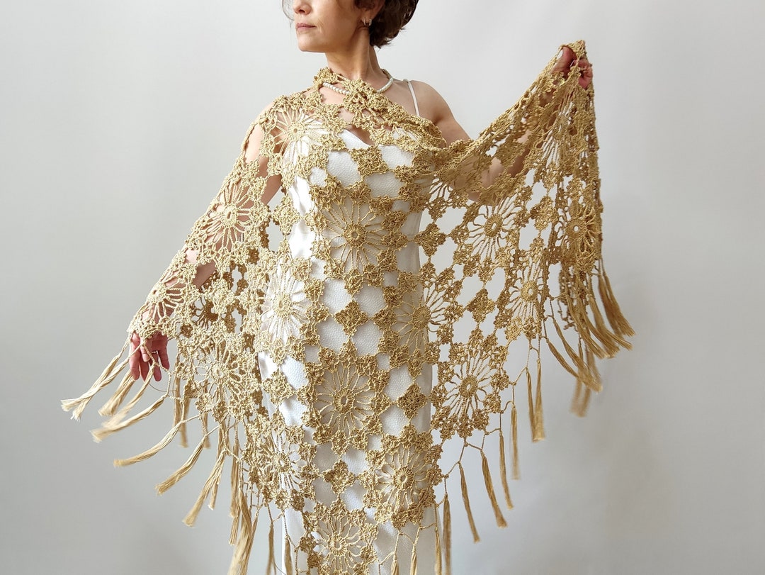 Crochet Cotton Shawl, Lace Evening Wrap, Beige Bridal Cover Up, Summer ...