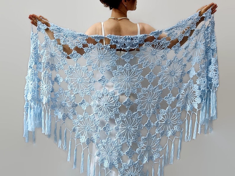 Light Blue Shawl Cotton Evening Wrap Wedding Shawl Bridal - Etsy