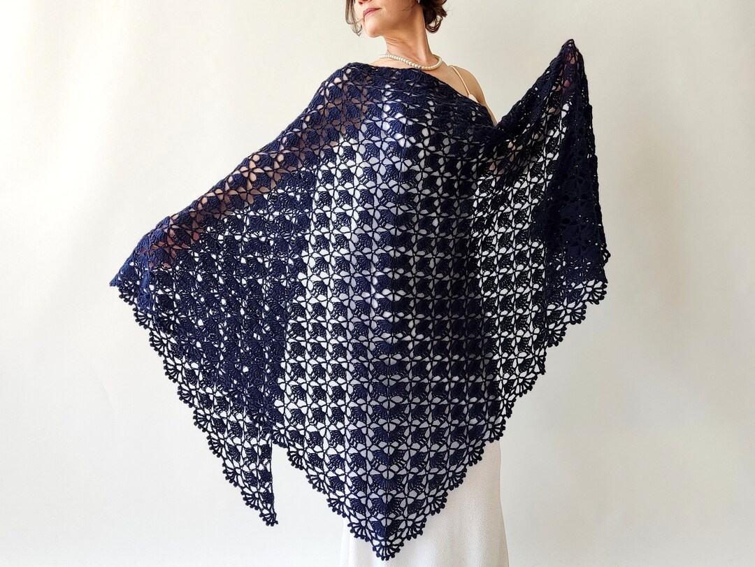 Navy Blue Shawl, Mohair Wedding Wrap, Bridal Cover Up, Lace Evening ...