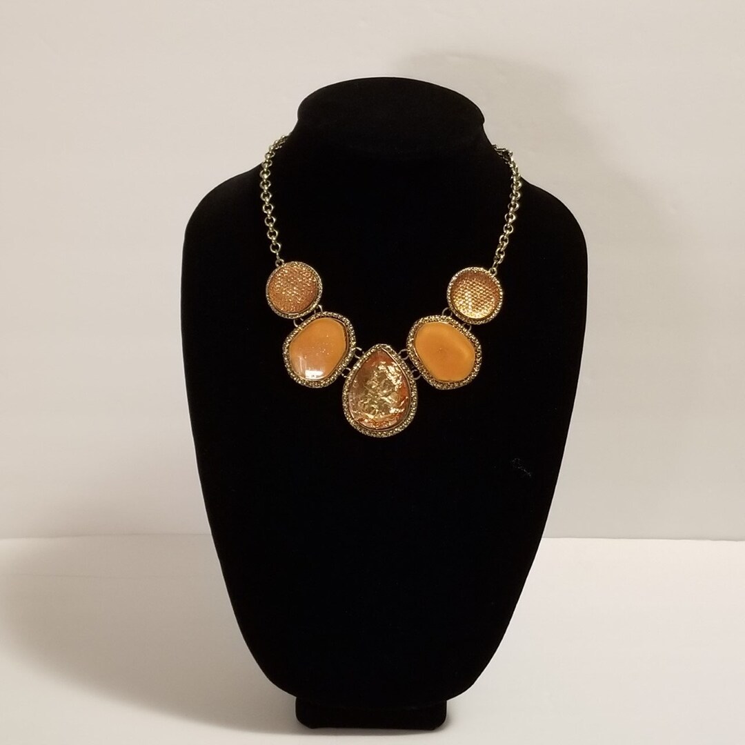 Peach Color/ 5 Teardrop Pendants/ Statement Necklace/ Gold - Etsy