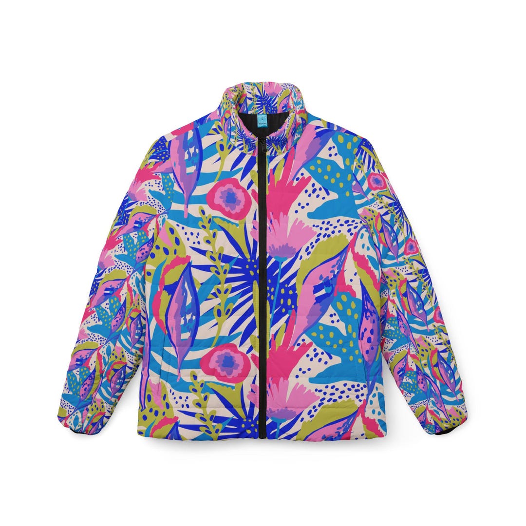 Colorful Floral Women's Puffer Jacket, Winter Coat, Exotic Outerwear ...