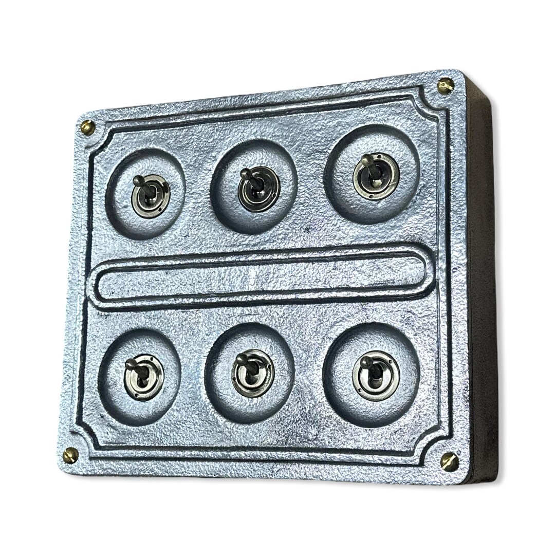 6 Gang 2 Way Solid Cast Metal Conduit Light Switch Industrial - BS EN ...