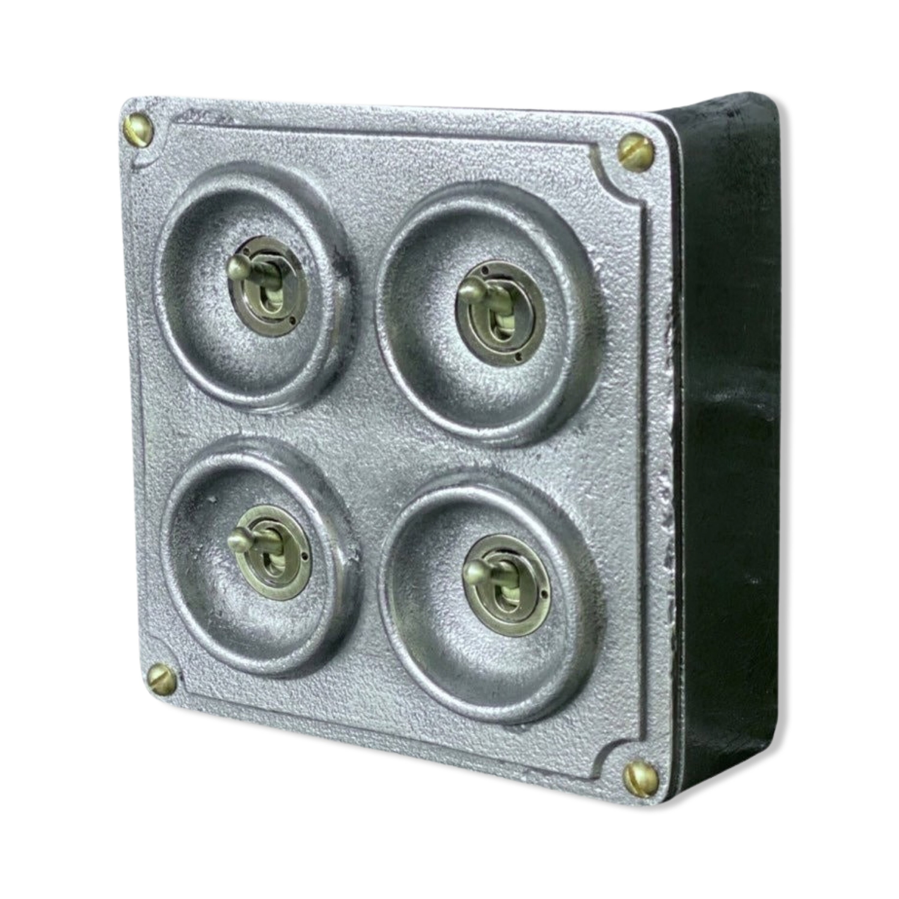 4 Gang 2 Way Solid Cast Metal Conduit Light Switch Industrial - BS EN ...