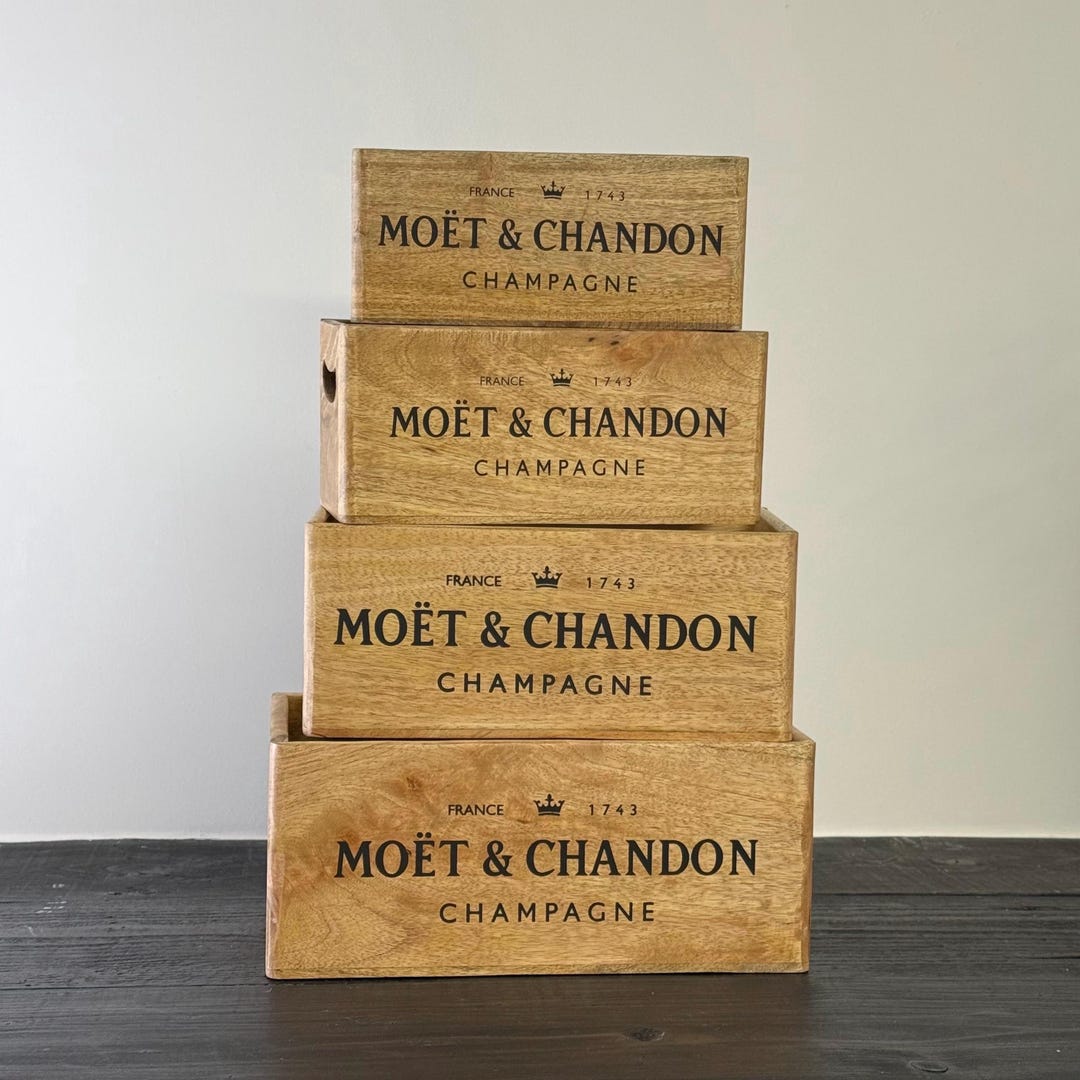 Storage Wooden Boxes Moët & Chandon Champagne Crates Natural Finish ...