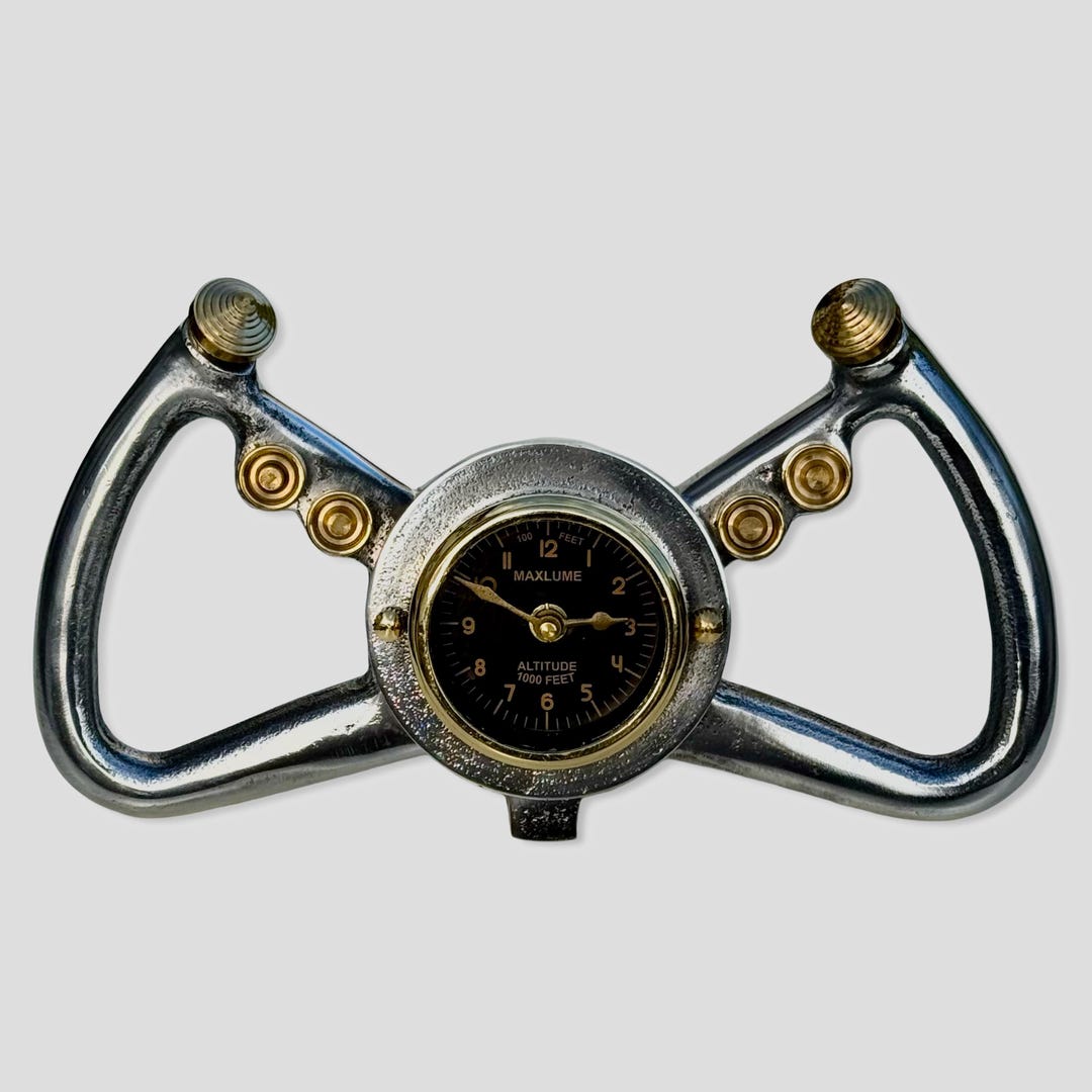 Cockpit Pilots Yoke Aviator Solid Brass Ships Clock Compass Nautical ...