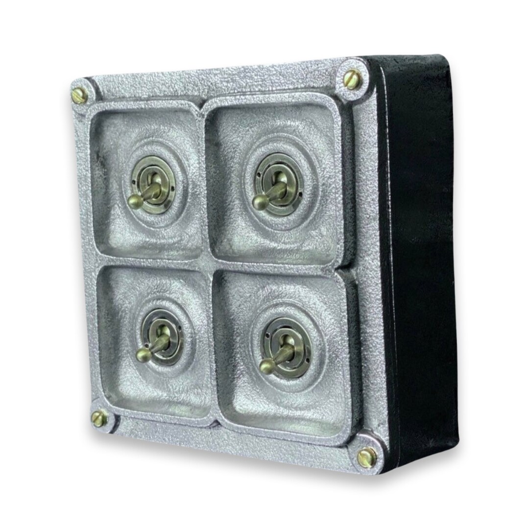 4 Gang 2 Way Solid Cast Metal Conduit Light Switch Industrial BS EN ...