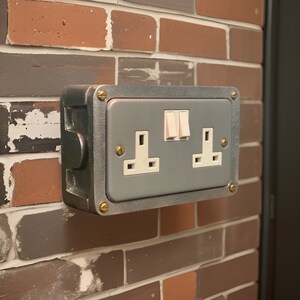 Grey Metal Clad Double Switched 13A Power Socket 230V 2 Gang 2G Socket ...