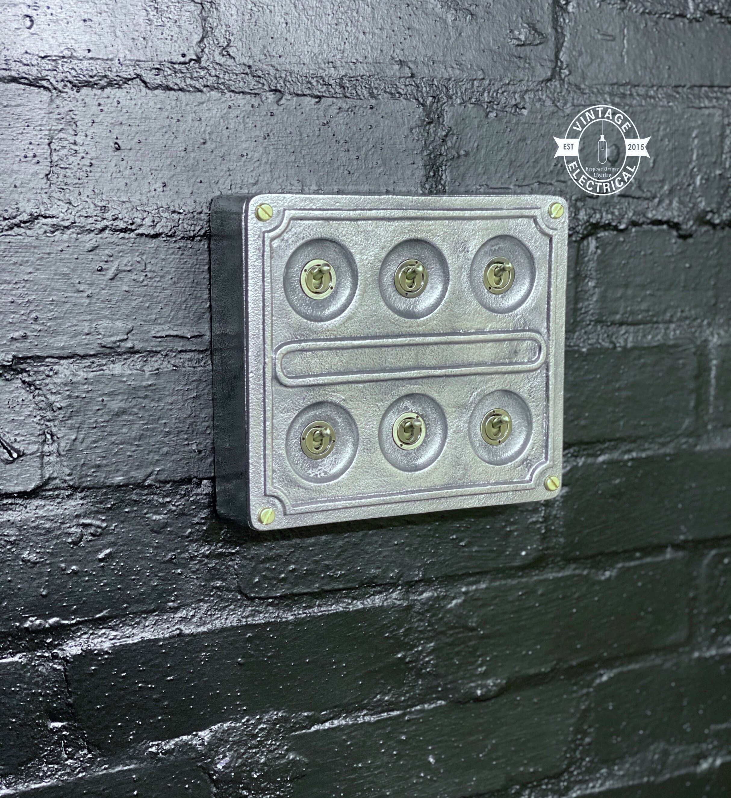 6 Gang 2 Way Solid Cast Metal Light Switch Industrial - BS EN Approved ...