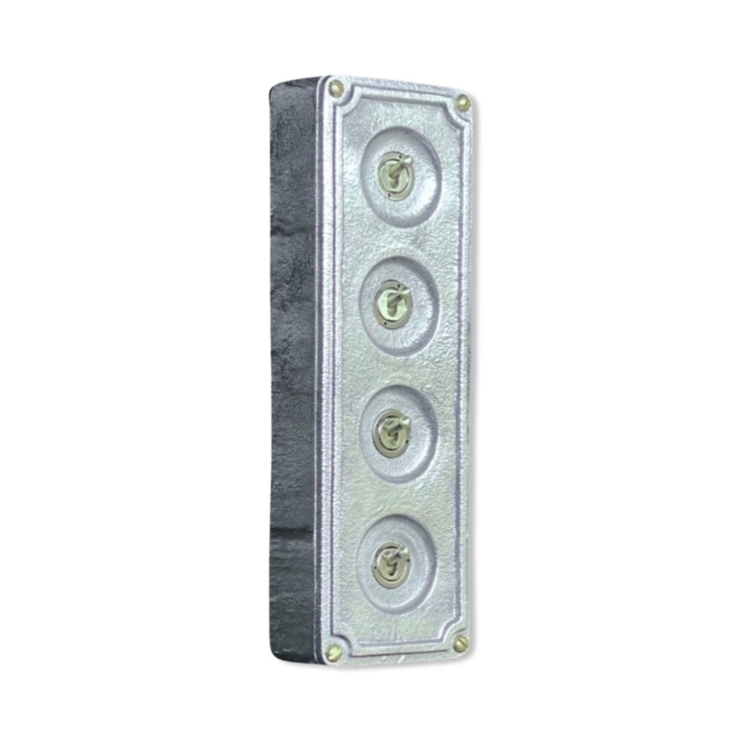 4 Gang 2 Way Solid Cast Metal Conduit Light Switch Industrial - BS EN ...