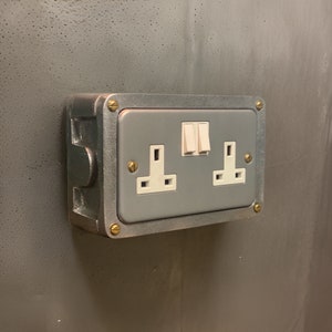 Grey Metal Clad Double Switched 13A Power Socket 230V 2 Gang 2G Socket ...