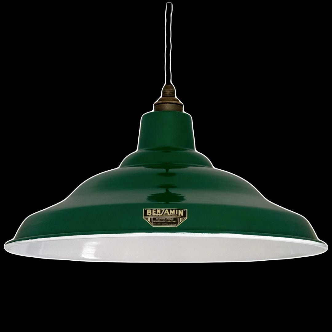 Bawsey ~ *worn* Green Industrial Factory Shade Light Lamp Pendant ~ 16 ...
