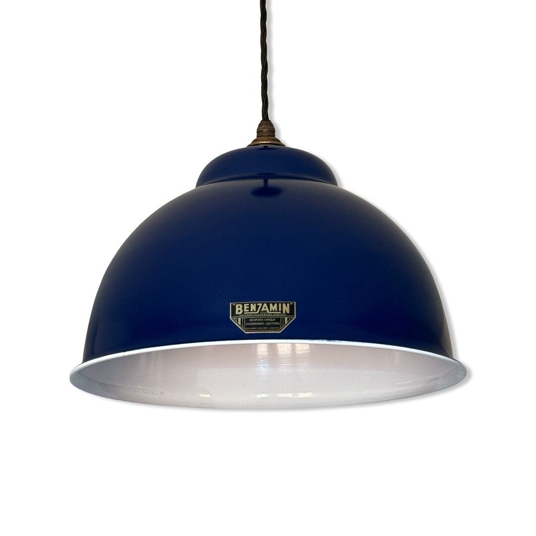 Morley XL Navy Blue Solid Steel Shade Pendant Set Light 13 Inch - Etsy
