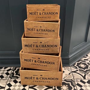 Storage Wooden Boxes Moët & Chandon Champagne Crates Natural Finish ...