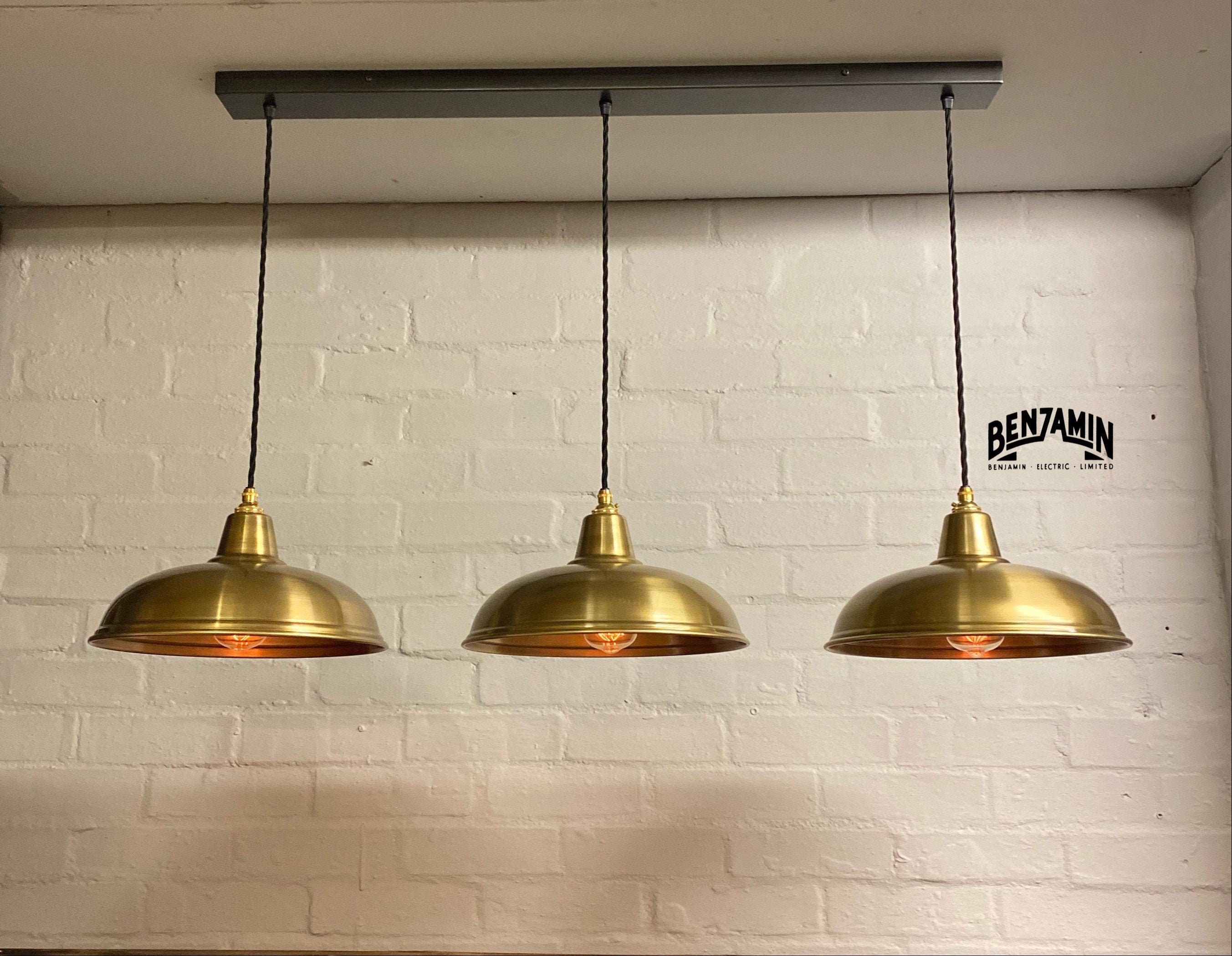 Sedgeford ~ Antique Brass Industrial Shade 3 x Pendant Track Set Light ...
