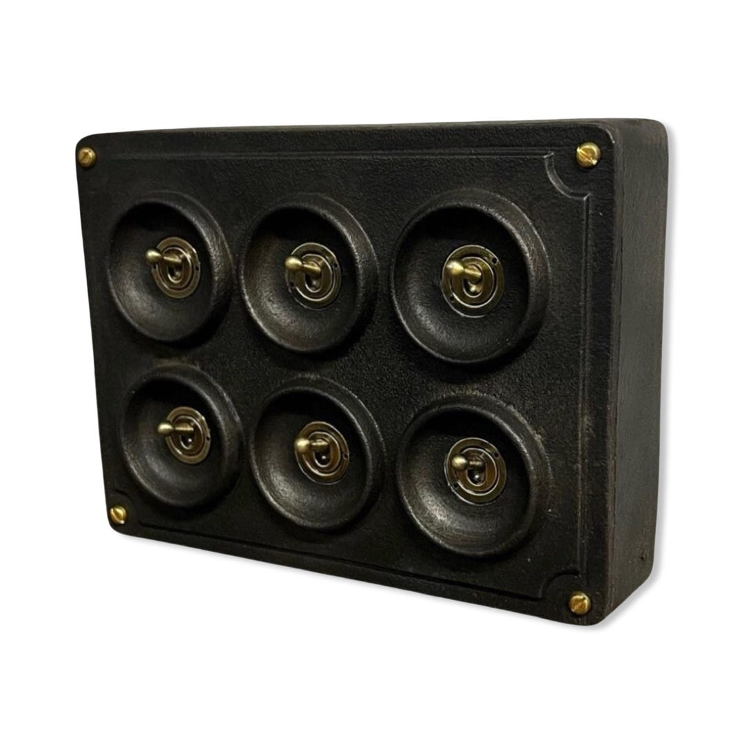 6 Gang 2 Way Black Zinc Solid Cast Metal Conduit Light Switch ...
