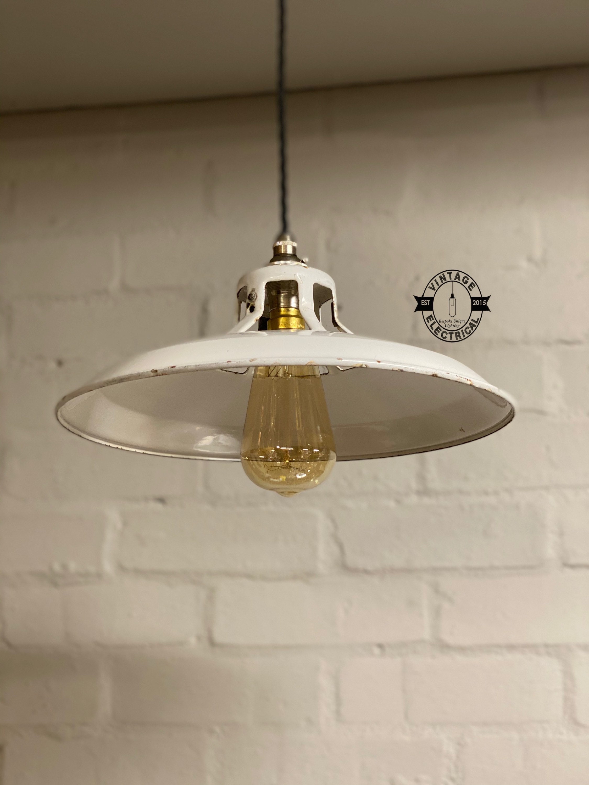 Benjamin 1930's Benflux White Industrial Shade Pendant Set Light ...