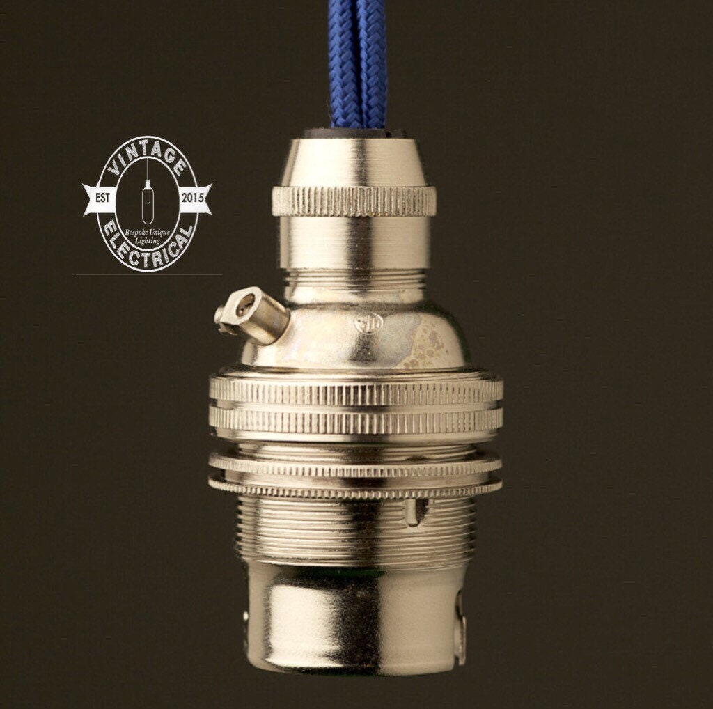 Polished Nickel Pendant Lampholder | Bayonet B22 Fitting With Cable Grip