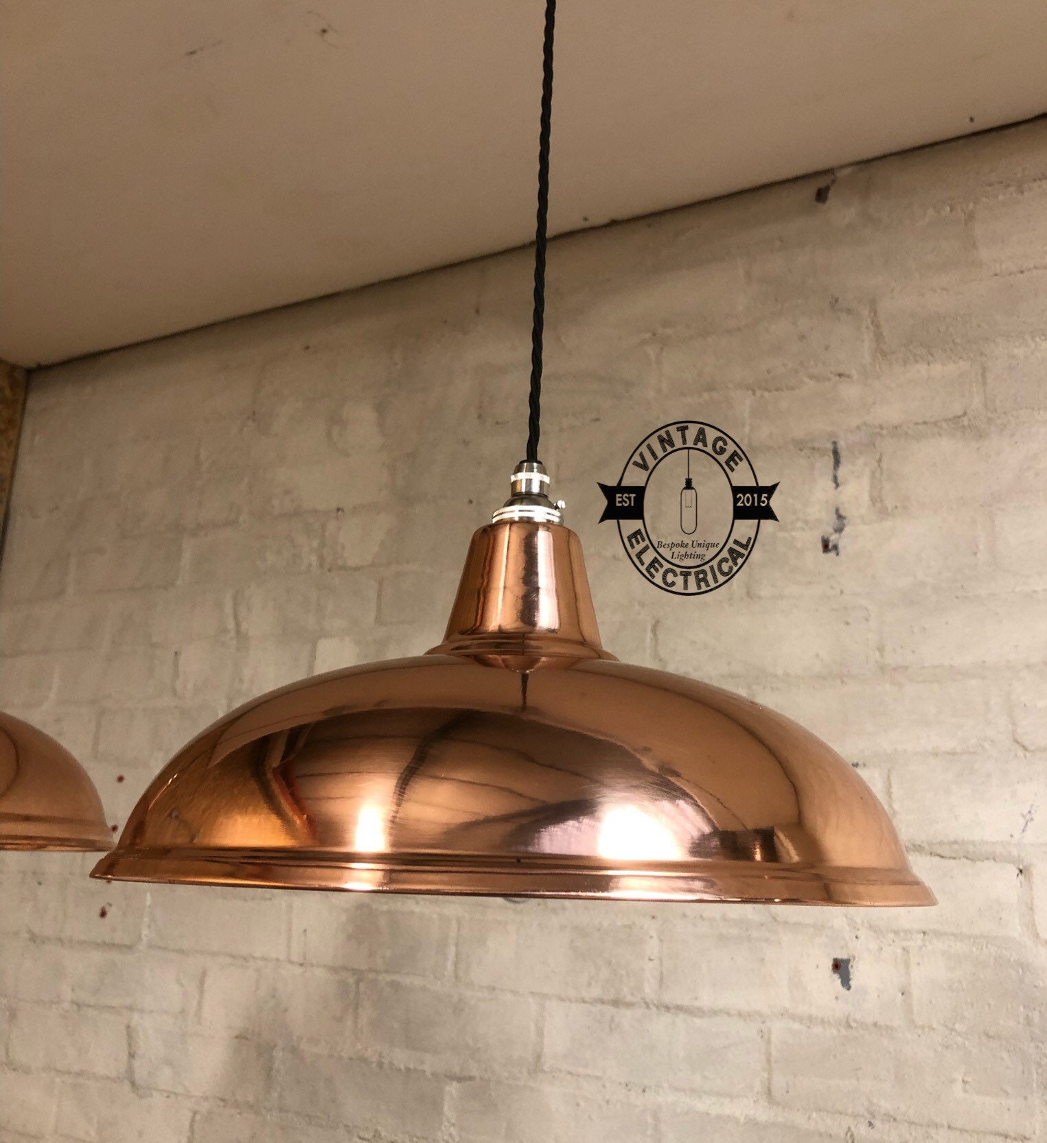 Sedgeford ~ 2 x Solid Copper Industrial Shade Pendant Set Light ...