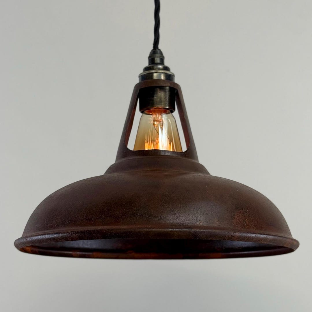 Cawston - Rusted Solid Steel Slotted Lampshade Pendant Set Light - 11 ...