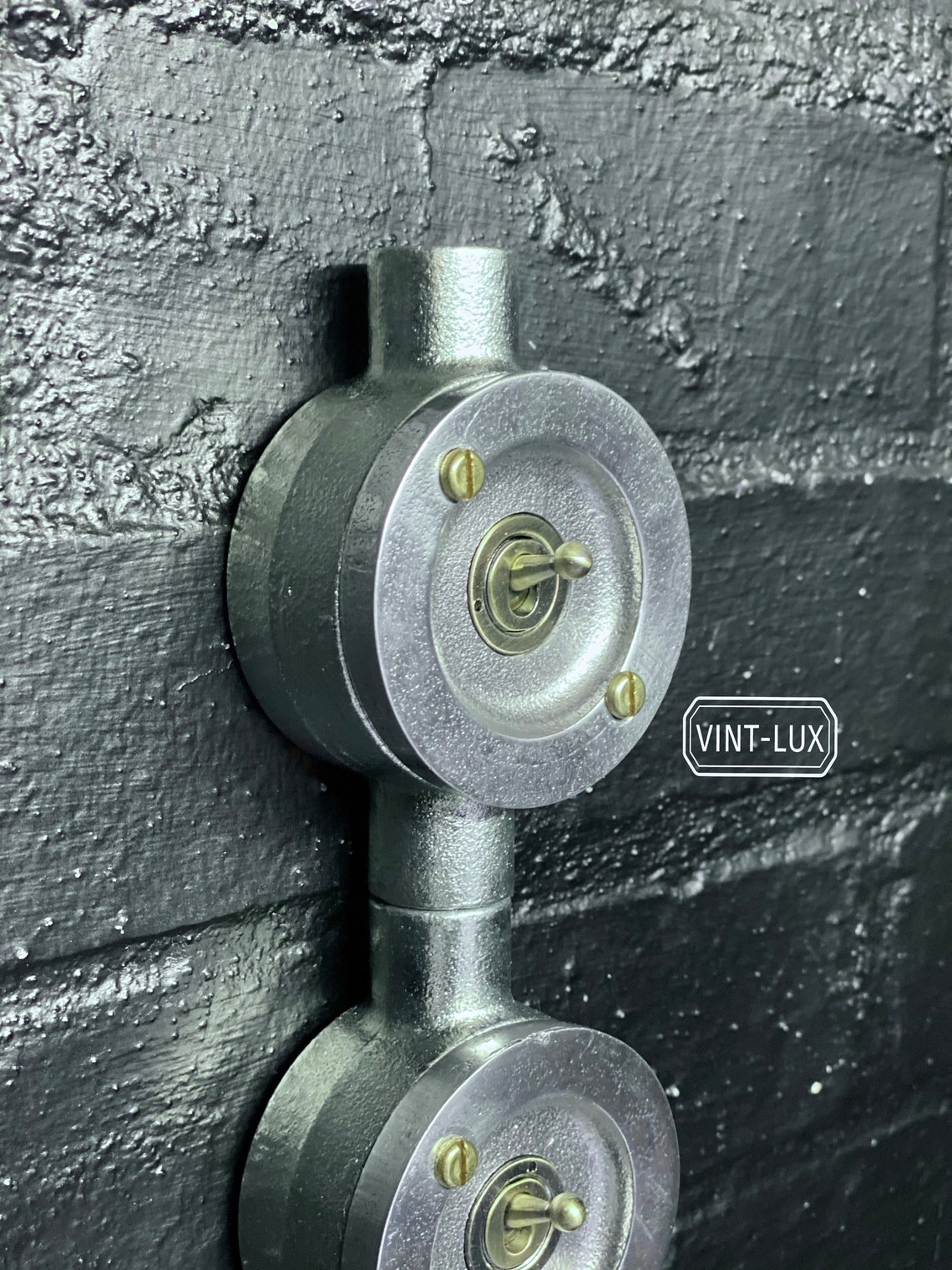 Double Gang Solid Cast Conduit Metal Light Switch Industrial 2 | Etsy