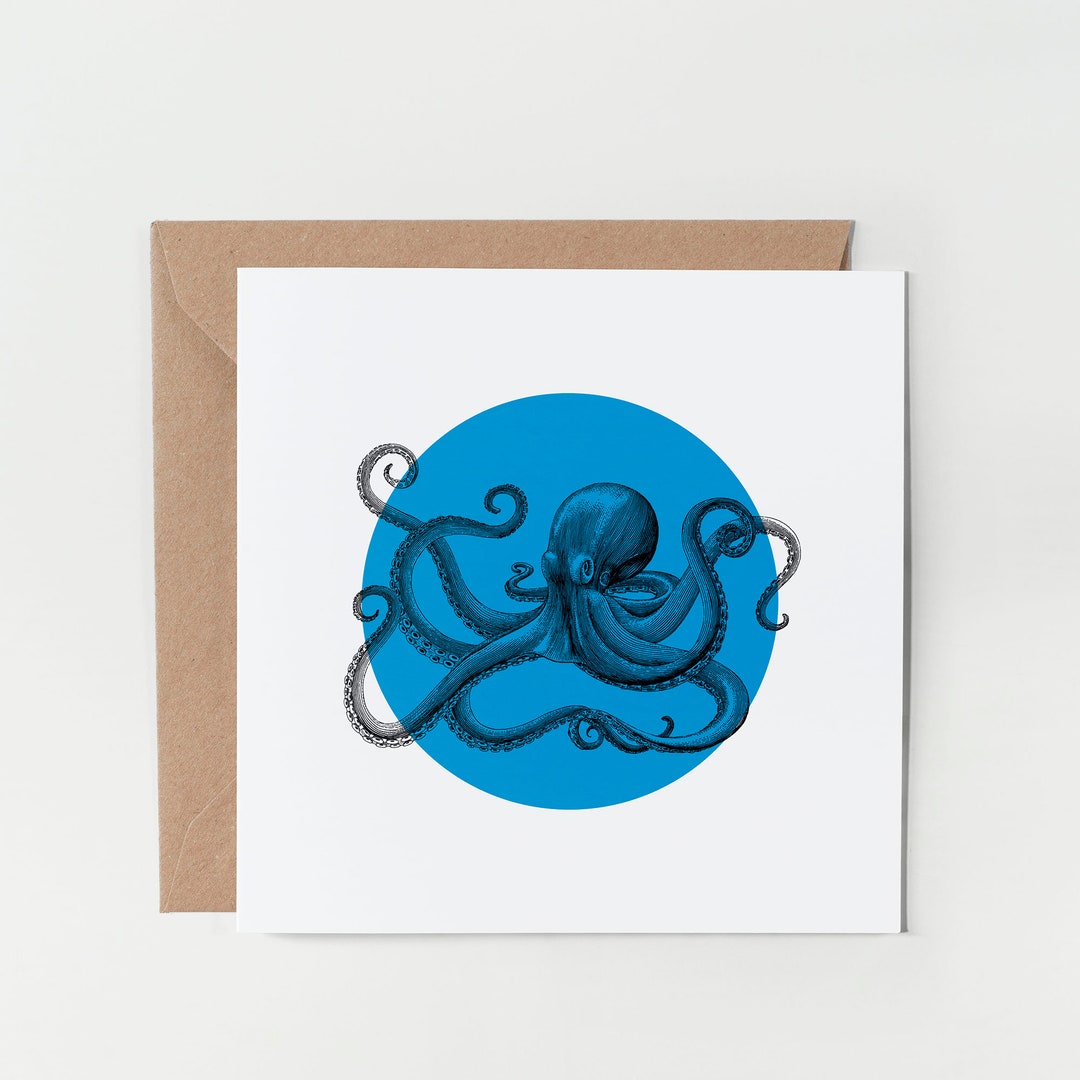 Octopus Illustration Card: Blank Greetings Card With Kraft Envelope - Etsy