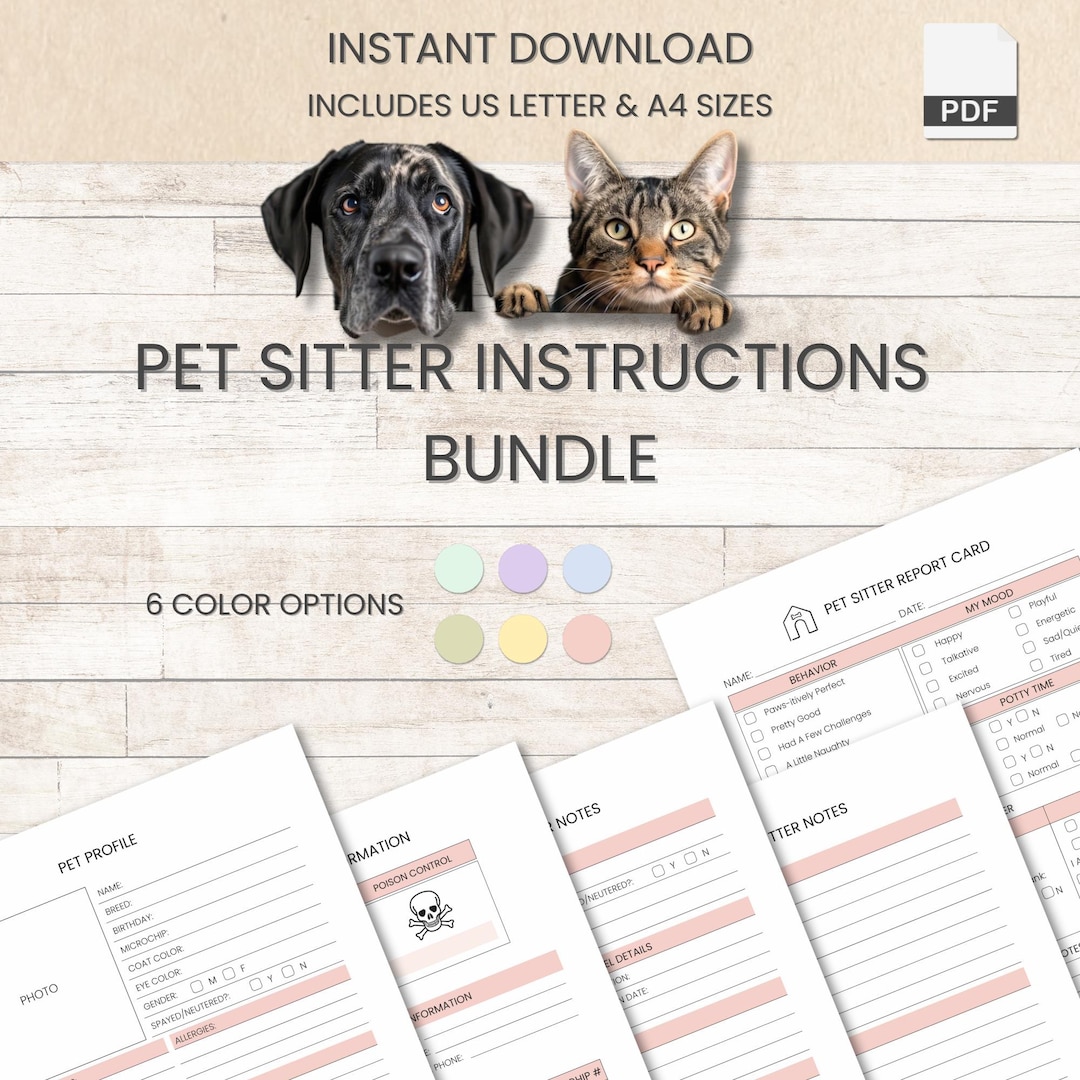 Pet Sitter Instructions Bundle Printable Pet Care Organizer Minimalist ...