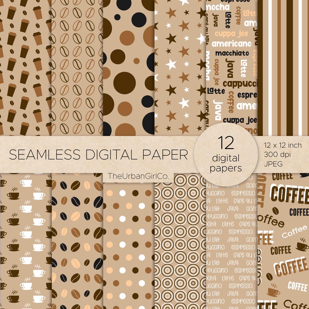 Coffee Lover Digital Scrapbook Paper Pack | Seamless Digital Patterns ...