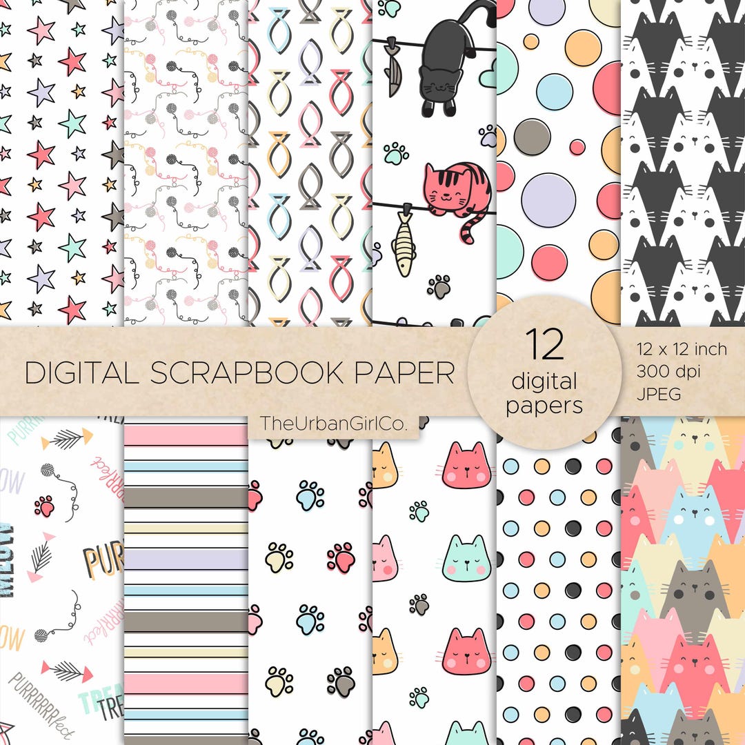 Cat-themed Digital Paper Pack | Feline Fun: Printable Digital Patterns ...